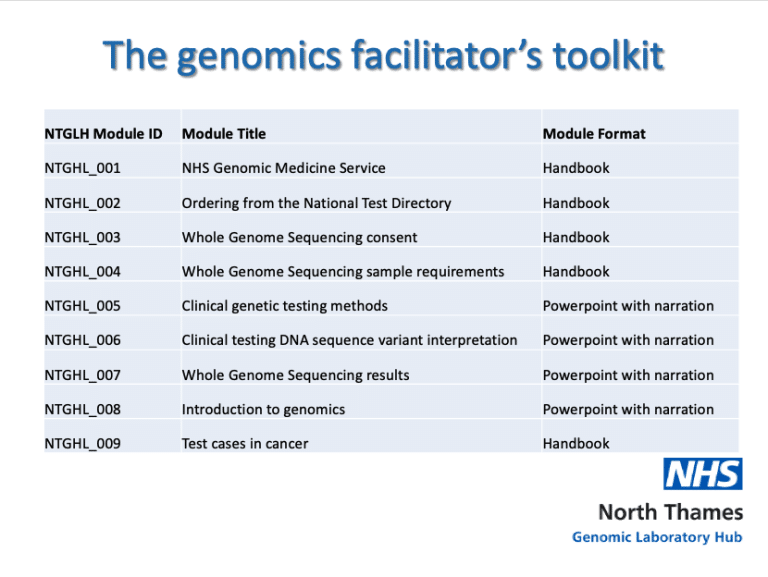 Clinical genetic testing methods narrated presentation - North Thames ...